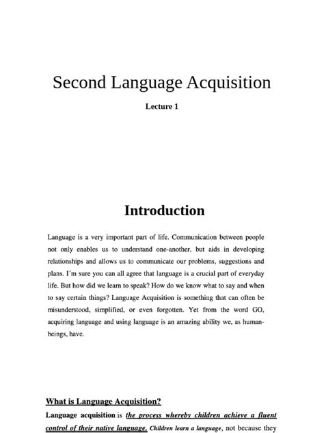 Second Language Acquisition Lecture1 Pdf Second Language Acquisition Language Acquisition