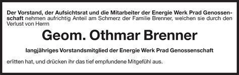 Traueranzeigen Von Othmar Brenner Trauer Bz