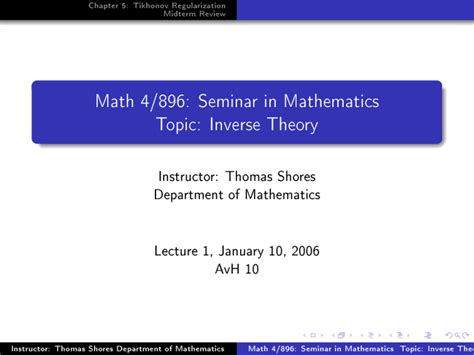 Lecture Slides On Inverse Theory Mathematics Math 496 Docsity