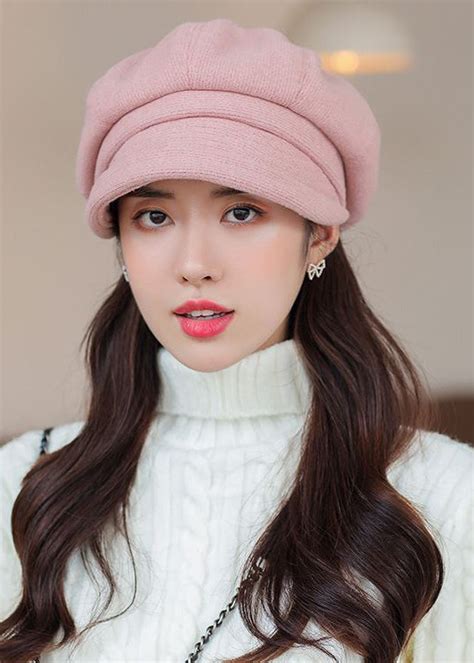 Cute Style Khaki Wrinkled Patchwork Beret Hat Soolinen