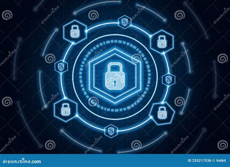 digital blue lock icon interface with circle binary numders and shield