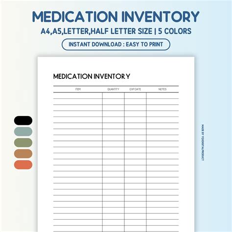 Medication Inventory Medication Log Inventory List A4a5letter
