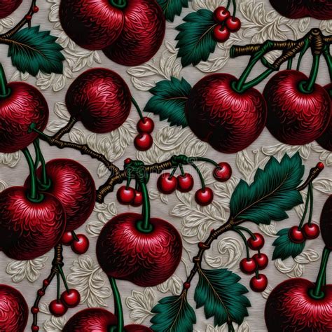 Seamless Background Fabric Embroidery Cherry Pattern Connecting