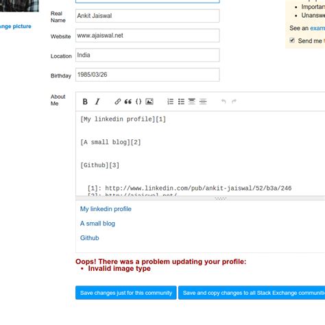 Error In Updating Profile Details Invalid Image Type Meta Stack Overflow