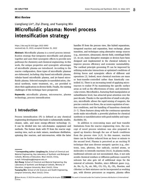 Pdf Microfluidic Plasma Novel Process Intensification Strategy