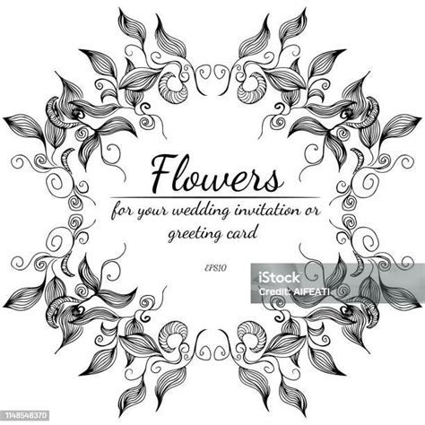 흰색 배경에 고립 된 야생화 가지 화 환 초대장 인사말 카드 포스터에 대 한 Foral 프레임 디자인 요소입니다 손으로 그린 벡터 일러스트입니다 라인 아트 스케치 그리기에