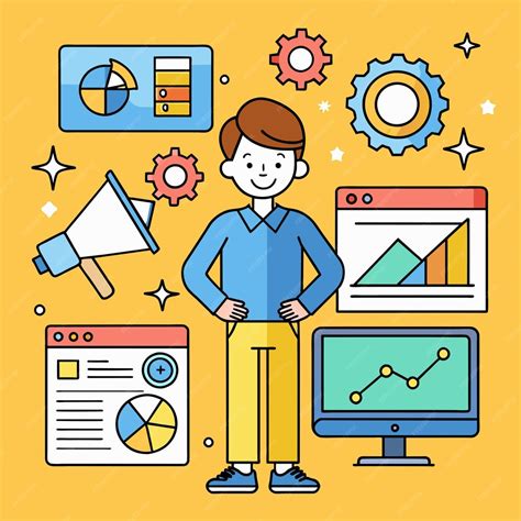 Premium Vector A Man Stands In Front Of A Computer With A Man Standing In Front Of Him