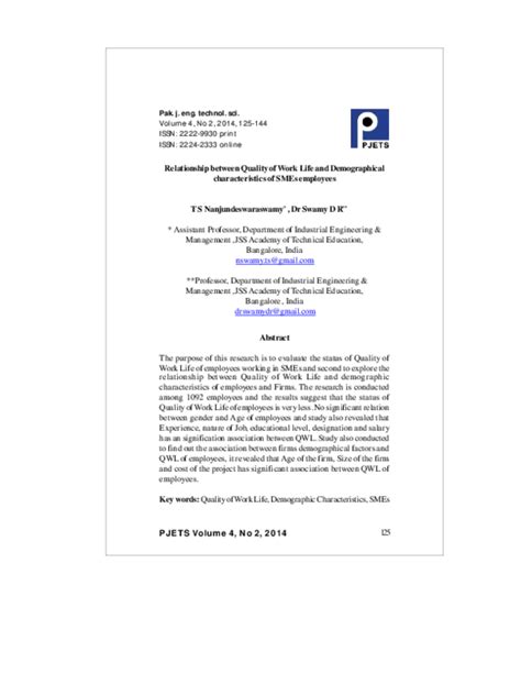 Pdf Relationship Between Quality Of Work Life And Demographical