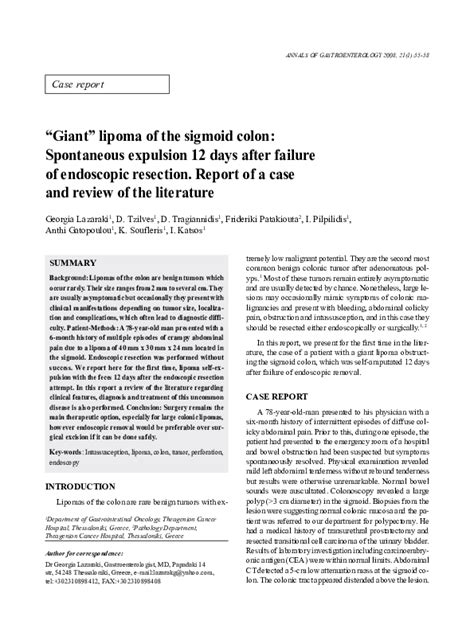 Pdf Total Excision Of Colon Lipomas With Basic Endoscopic Tools Mehmet Nuri Kosar