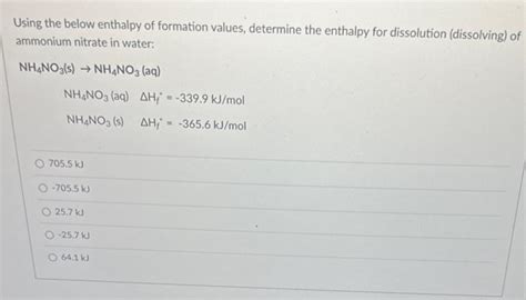 Solved Using The Below Enthalpy Of Formation Values