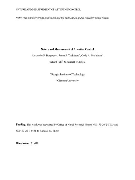 Nature And Measurement Of Attention Control Pdf Attention Working Memory