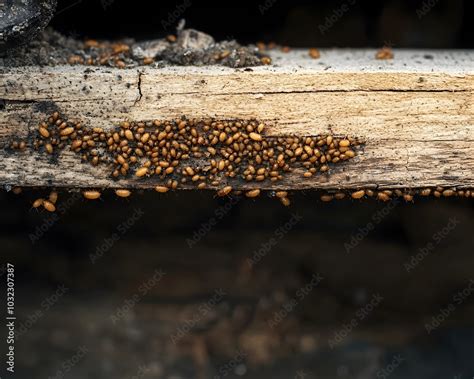 Termite Infested Wooden Beam With Close Up Details Of Pest Damage And