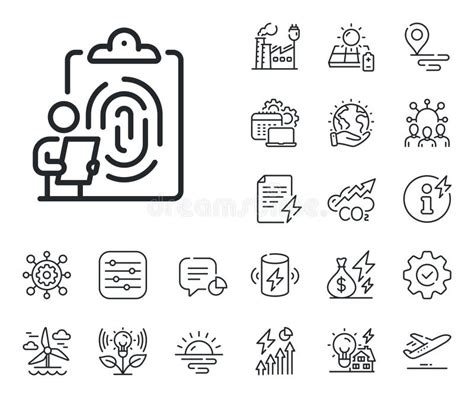 Fingerprint Clipboard Line Icon Finger Print Scan Sign Energy Co2 Exhaust And Solar Panel