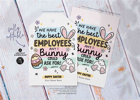 Employee Appreciation Happy Easter T Tag Printable Instant Download