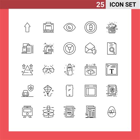 Set Of 25 Modern Ui Icons Symbols Signs For Objective Clipboard Eye Aim Bitcoin Editable Vector