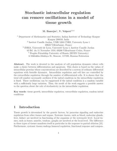 Pdf Stochastic Intracellular Regulation Can Remove Oscillations In A Model Of Tissue Growth