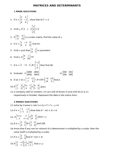 Matrices And Determinants Pdf Determinant Matrix Mathematics