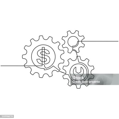 기어 휠의 연속 라인 드로잉 기어는 흰색 배경에 한 줄로 그려집니다 벡터 벡터 개념에 대한 스톡 벡터 아트 및 기타 이미지