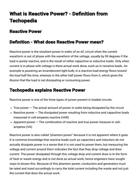 What Is Reactive Power Definition From Techopedia Pdf