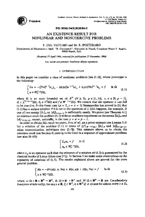Pdf An Existence Result For Nonlinear And Noncoercive Problems