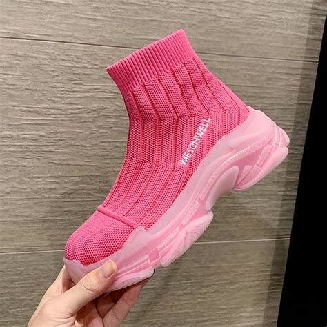 여성용 하이탑 슬립온 통기성 양말 신발 올 매치 두꺼운 밑창 스니커즈 가을 패션 Aliexpress