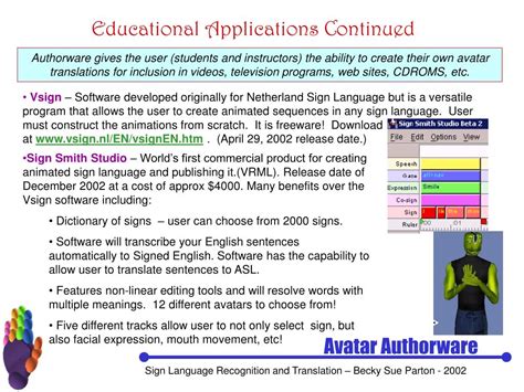 Ppt Sign Language Recognition And Translation Becky Sue Parton 2002 Powerpoint