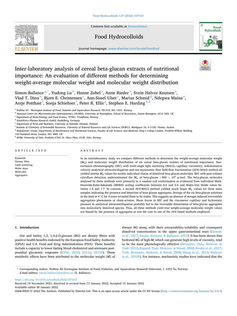 Pdf Inter Laboratory Analysis Of Cereal Beta Glucan Extracts Of Nutritional Importance An