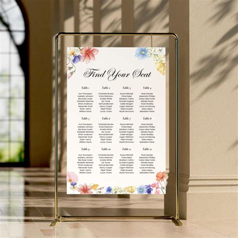 Wildflower Seating Chart Template Colorful Wildflower Wedding Seating