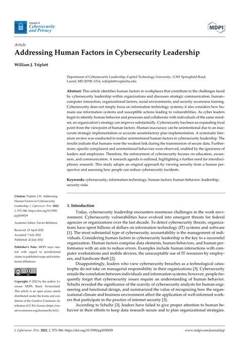 Pdf Addressing Human Factors In Cybersecurity Leadership