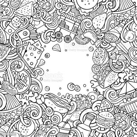 패스트 푸드 손으로 그린 벡터 낙서 그림입니다 패스트 푸드 프레임 카드 디자인 감자 요리에 대한 스톡 벡터 아트 및 기타 이미지