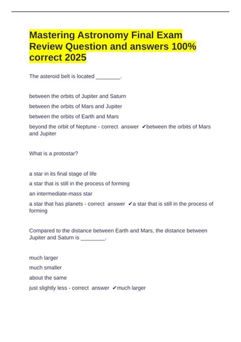 Mastering Astronomy Final Exam Review Question And Answers 100 Correct
