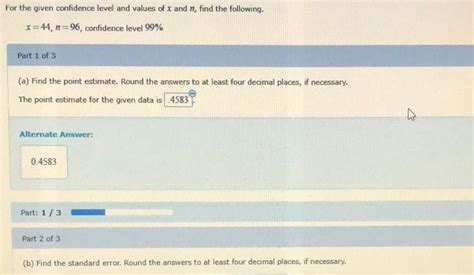 [answered] for the given confidence level and values of x math