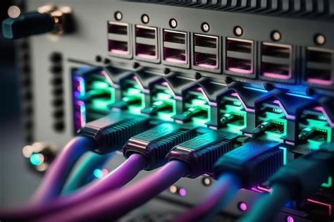 Premium Photo Internet Network Switch With Ethernet Cables Plugged In Data Center Cloud