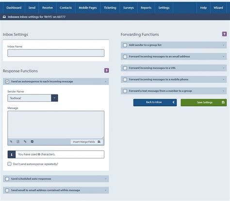 configuring your sms inbox settings textlocal
