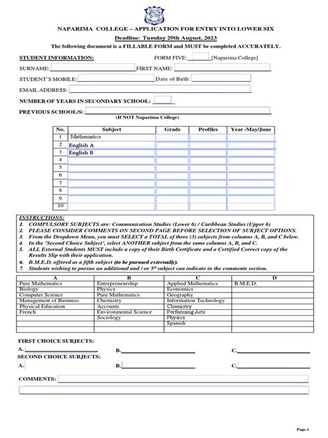 Lower 6 Application Form Pdf Mathematics Science