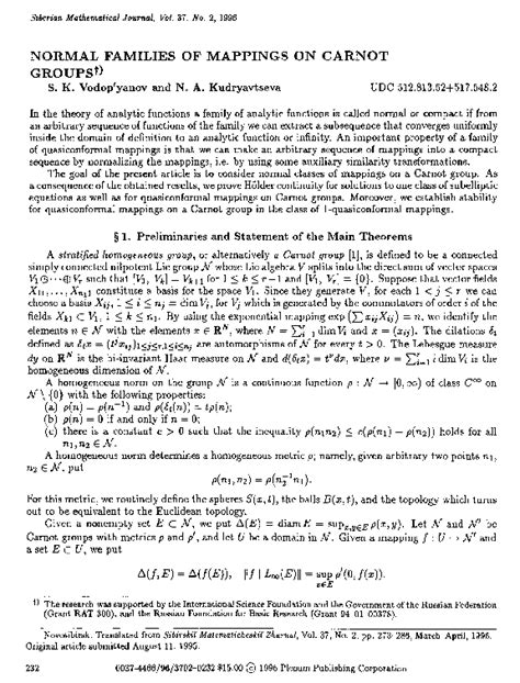 Pdf Normal Families Of Mappings On Carnot Groups Sergey Vodopyanov