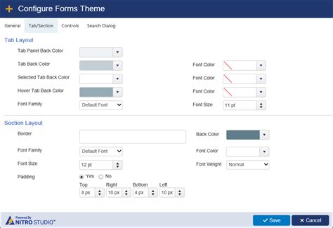 Nitro™ Forms Global Settings Themes Tab Section Tab