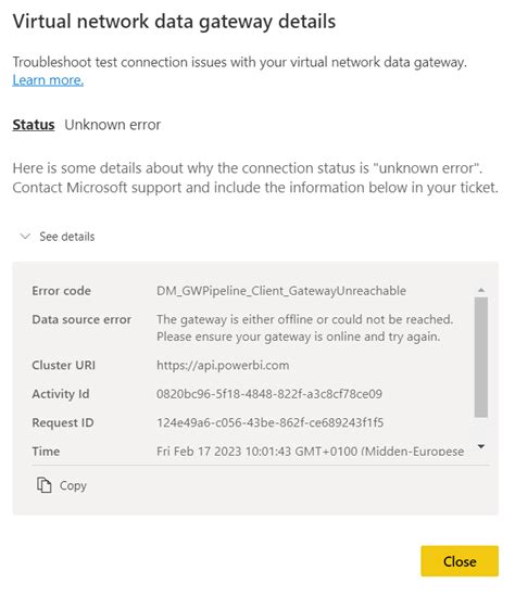 Unknown Error On Vnet Data Gateway Microsoft Fabric Community