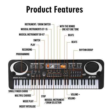 61 Keys Black Digital Music Electronic Keyboard Ke Grandado