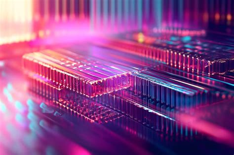 Futuristic 3d Neon Microchip With Glowing Lines And Geometric Design