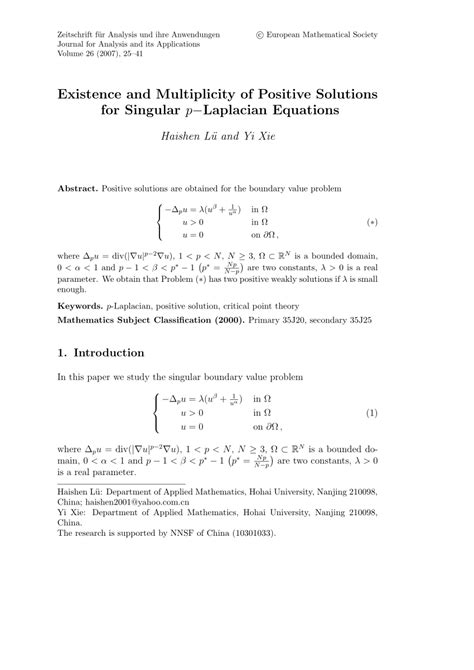 Pdf Existence And Multiplicity Of Positive Solutions For Singular P