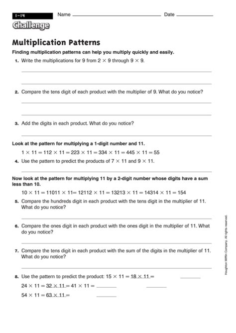 Multiplication Patterns Multiplication Worksheet With Answers