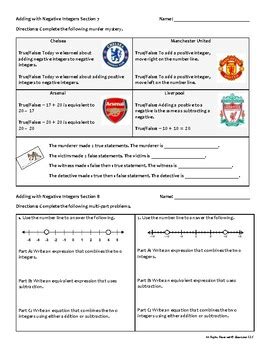 Adding With Negative Integers Sections Of Engaging Practice By SkewLines
