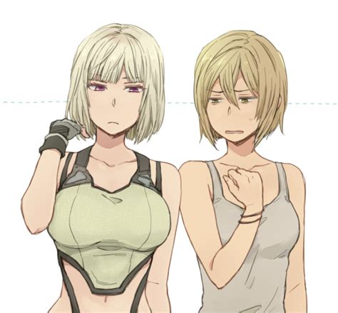 Safebooru 2girls Bare Shoulders Blonde Hair Breast Envy Breasts
