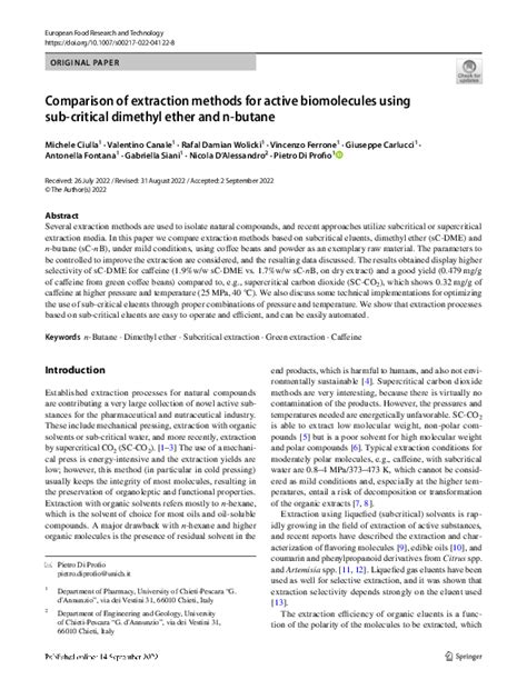 Pdf Comparison Of Extraction Methods For Active Biomolecules Using Sub Critical Dimethyl Ether