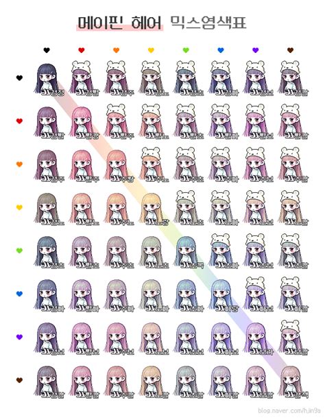 메이플 메이핀 헤어 믹스염색표 주요 커믹 메이핀 믹염 커믹 인게임 네이버 블로그