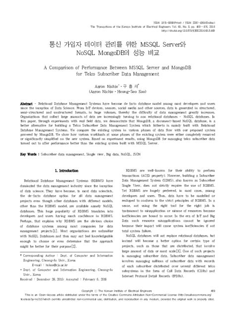 Pdf A Comparison Of Performance Between Mssql Server And Mongodb For Telco Subscriber Data