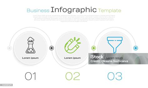 라인 테스트 튜브를 설정하고 플라스크 화학 자석 및 깔때기 또는 필터 비즈니스 인포그래픽 템플릿입니다 벡터 0명에 대한 스톡 벡터 아트 및 기타 이미지 Istock