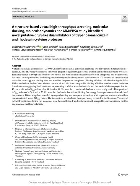 A Structure Based Virtual High Throughput Screening Molecular Docking Molecular Dynamics And