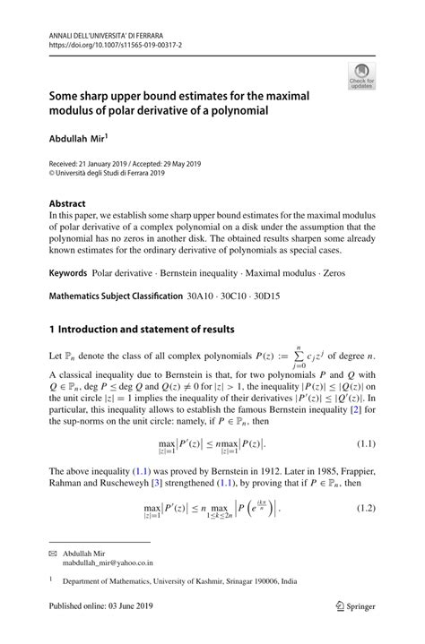 pdf some sharp upper bound estimates for the maximal modulus of polar